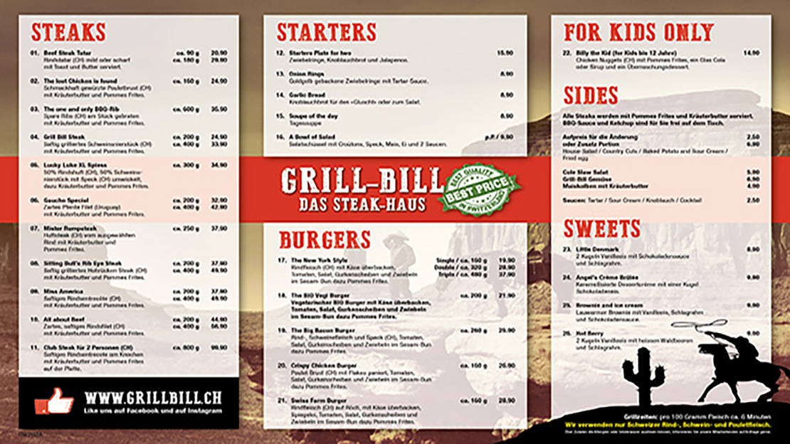 Speisekarte & Menüs | Grill-Bill